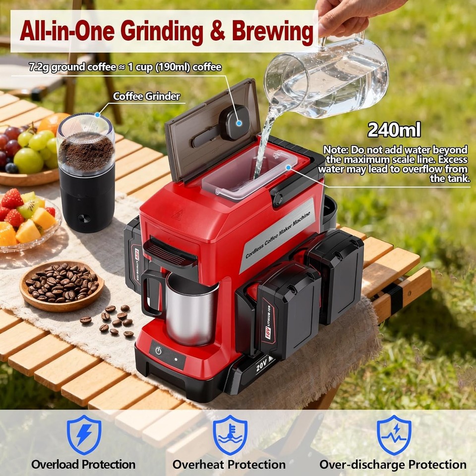 Cordless Coffee Maker for Milwaukee M18 18V Battery, Portable Drip ...