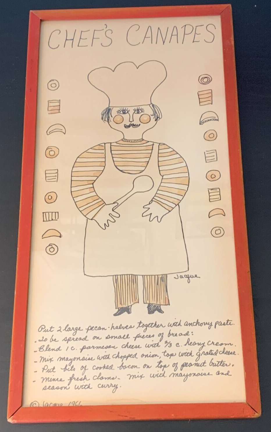 Vintage 1966 Framed "Chef's Canapes" Recipe Retro Wall Art Jacque ...