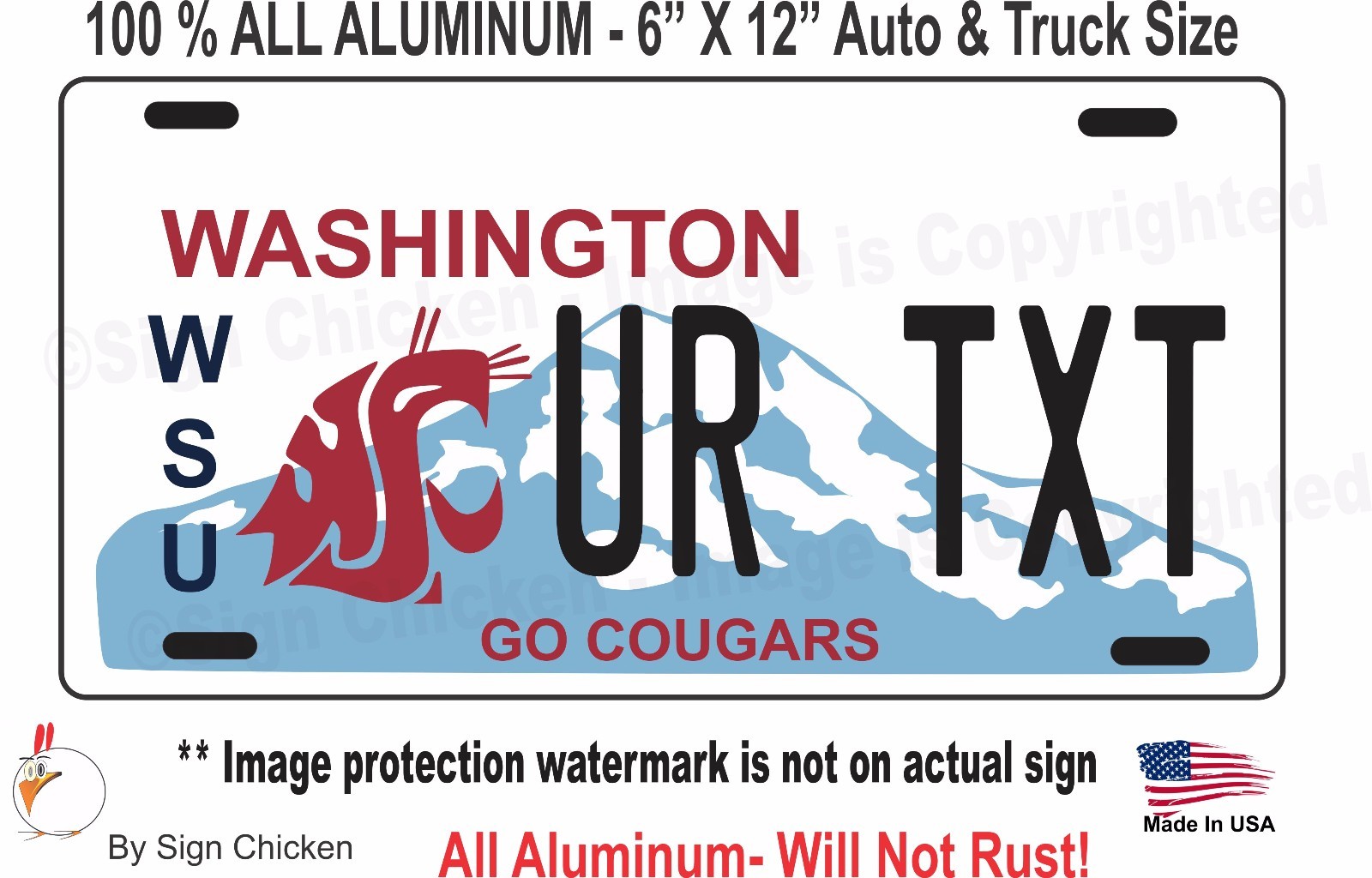 Custom Personalized License Plate WASHINGTON STATE TAG Vanity ALUMINUM ...