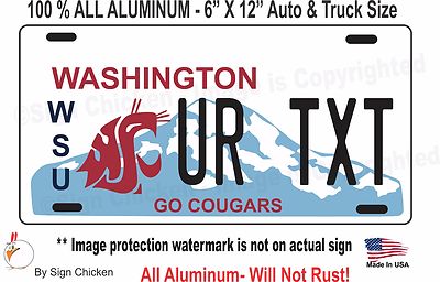 Custom Personalized License Plate WASHINGTON STATE TAG Vanity ALUMINUM ...