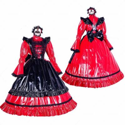 Gothic Lolita Girl Sissy Maid Pvc lockable Long Dress cosplay costume ...