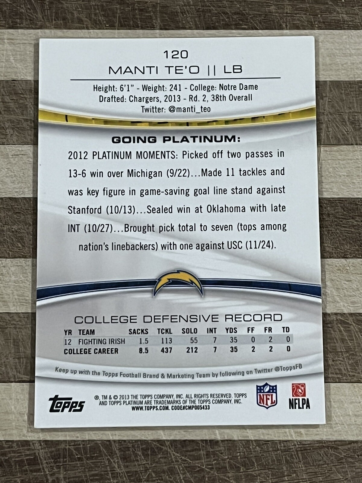 2013 Topps Platinum - #120 Manti Te'o (RC) for sale online | eBay
