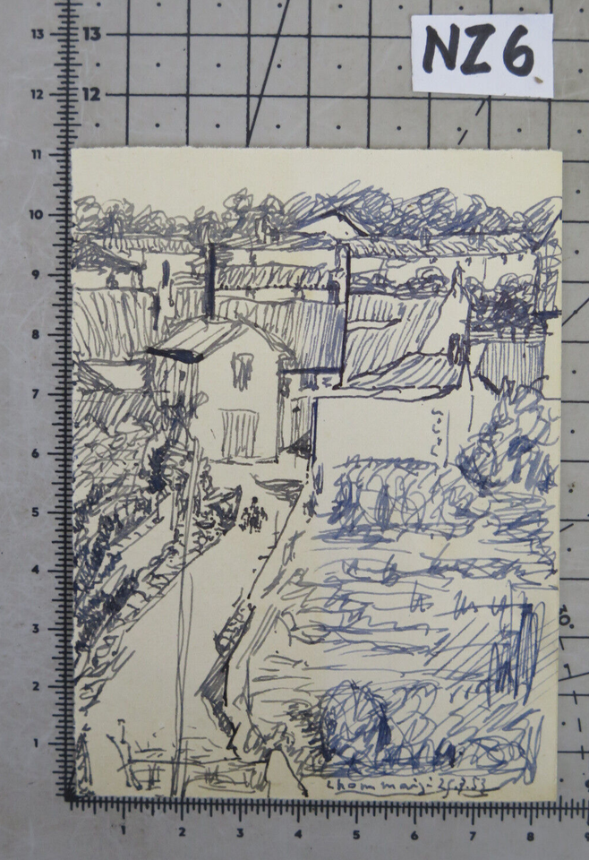 Old Drawing Year 1953 Landscape Lhommaizé France Painter Leon Nancey ...