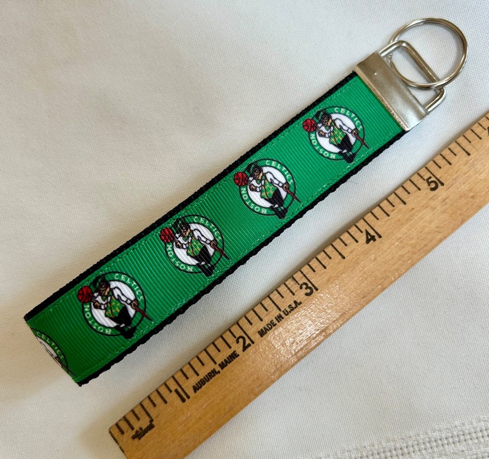 HANDMADE KEY FOB DECORATED w/BOSTON CELTICS RIBBON, Wrist Lanyard ...