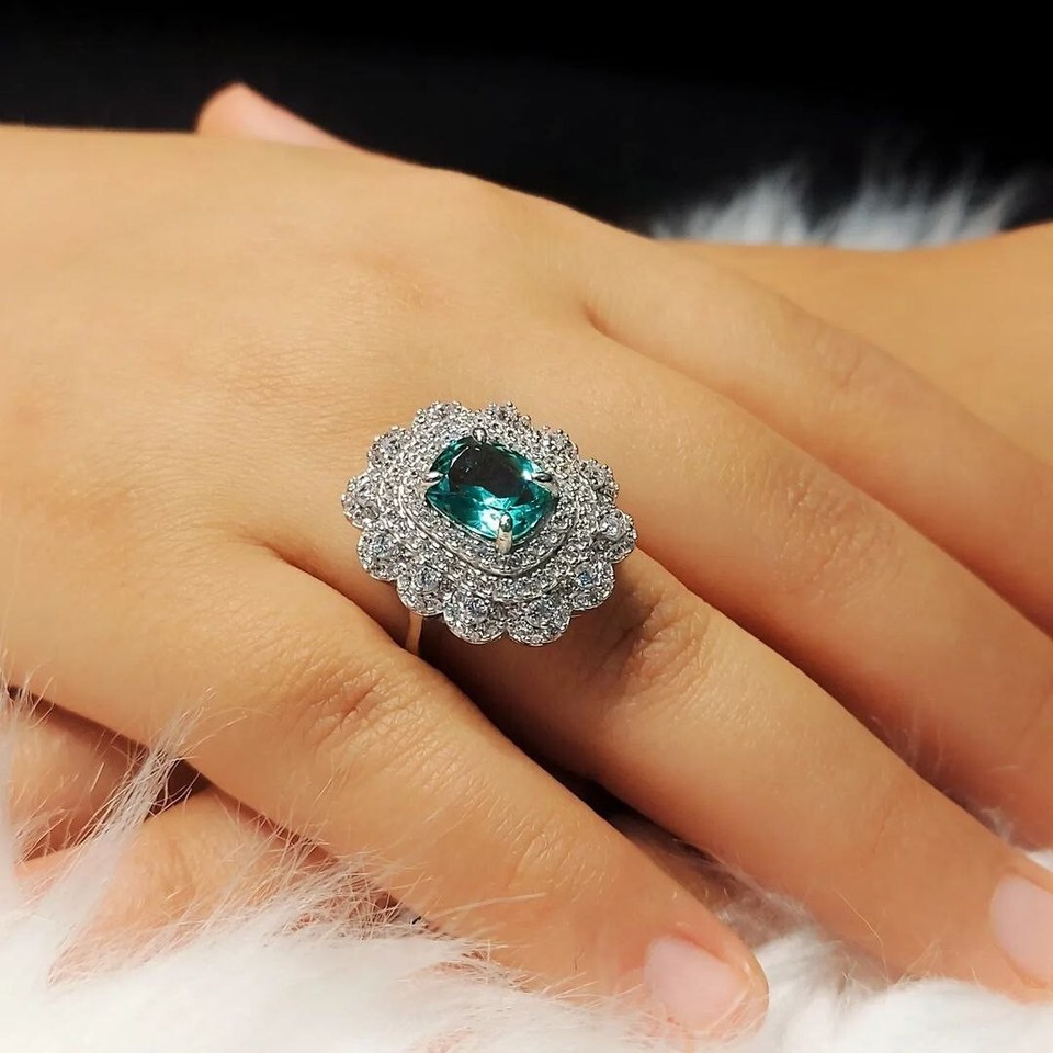 925 Sterling Silver Ring For Women Genuine Silver Ring Women Aquamarine ...