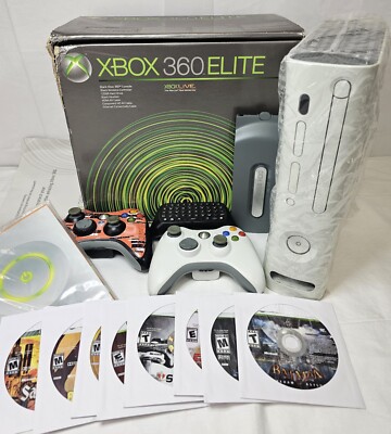 Microsoft Xbox 360 60GB White Bundle 8 Games, x2 Remotes, Keypad, With ...