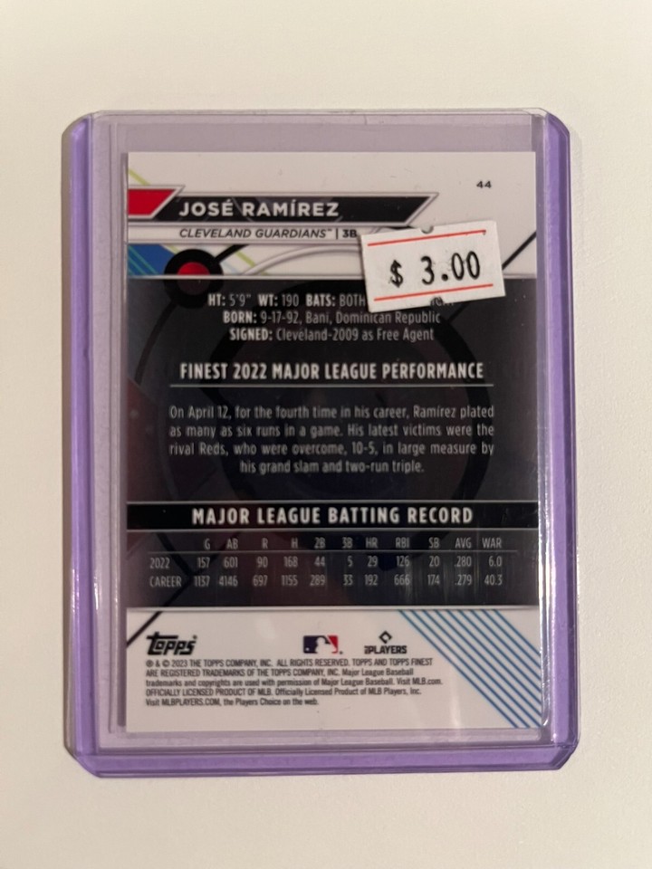 JOSE RAMIREZ 2023 TOPPS FINEST BLUE AQUA VAPOR REFRACTOR /250 | eBay
