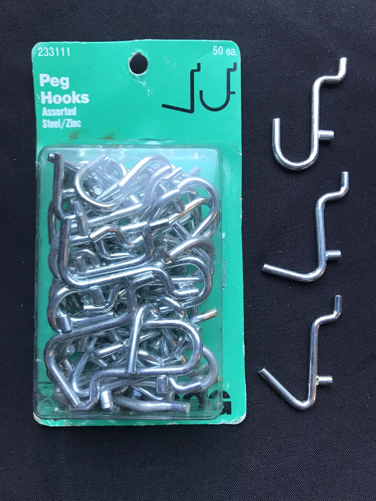 50 Metal Peg Hooks, 2”, Straight & J Hook, Garage Workshop Hanger ...