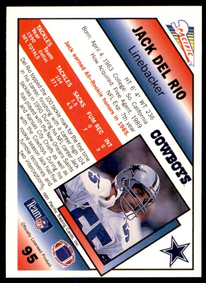 1991 Pacific Jack Del Rio . Dallas Cowboys #95 | eBay