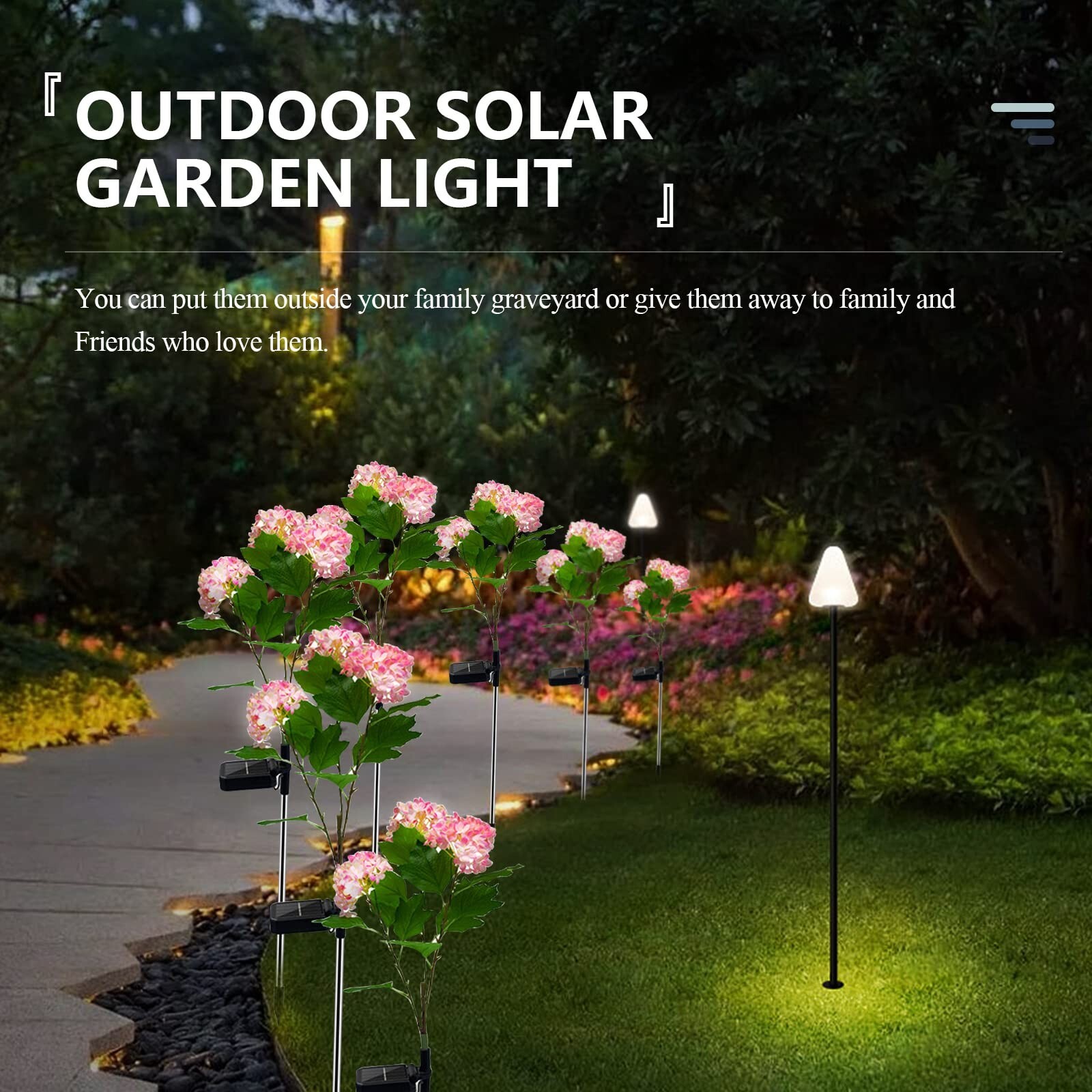 Solar Garden Lights, 4 Pack Hydrangea Solar Flower Lights, Waterproof ...