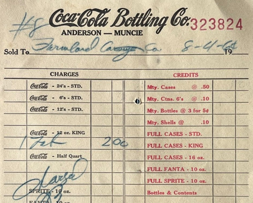 Muncie Indiana Billhead Coca Cola Bottling Co. Receipt Invoice Anderson ...