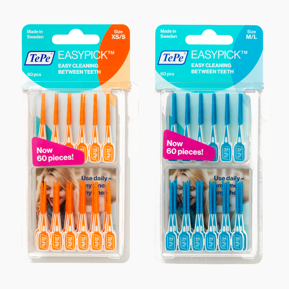 TePe EasyPick Interdental 60 Brush Pack Orange XS/X or Blue M/L Oral ...