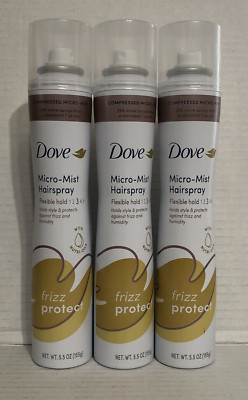 3 Dove Micro-Mist Hairspray Flexible Hold Level 3 Frizz Protect 5.5 Oz ...