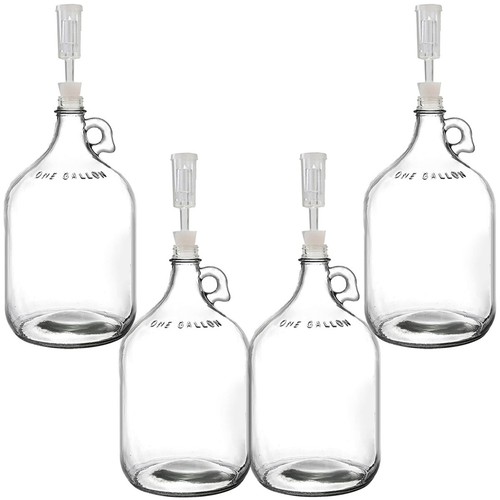 4X 3.8L 1 Gallon Glass Demijohn Carboy w/ bung & Air Lock Home Brew ...