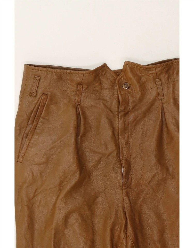W32 L32 34 Tan Leather Trousers not jeans pleats jetted pockets brown ...