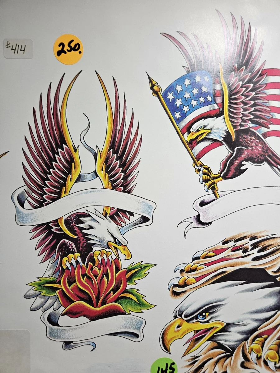 Neo Traditional Eagle Tattoo Flash Sailor Jerry Eagle And Flag, Follow