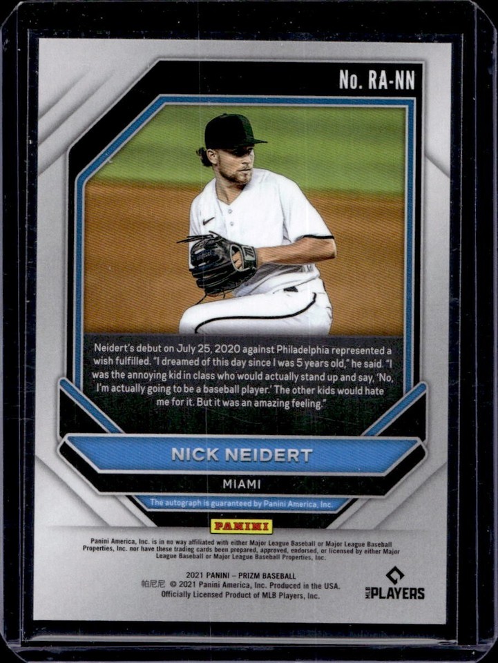 Nick Neidert Rookie Auto 2021 Panini Prizm Marlins Card | eBay