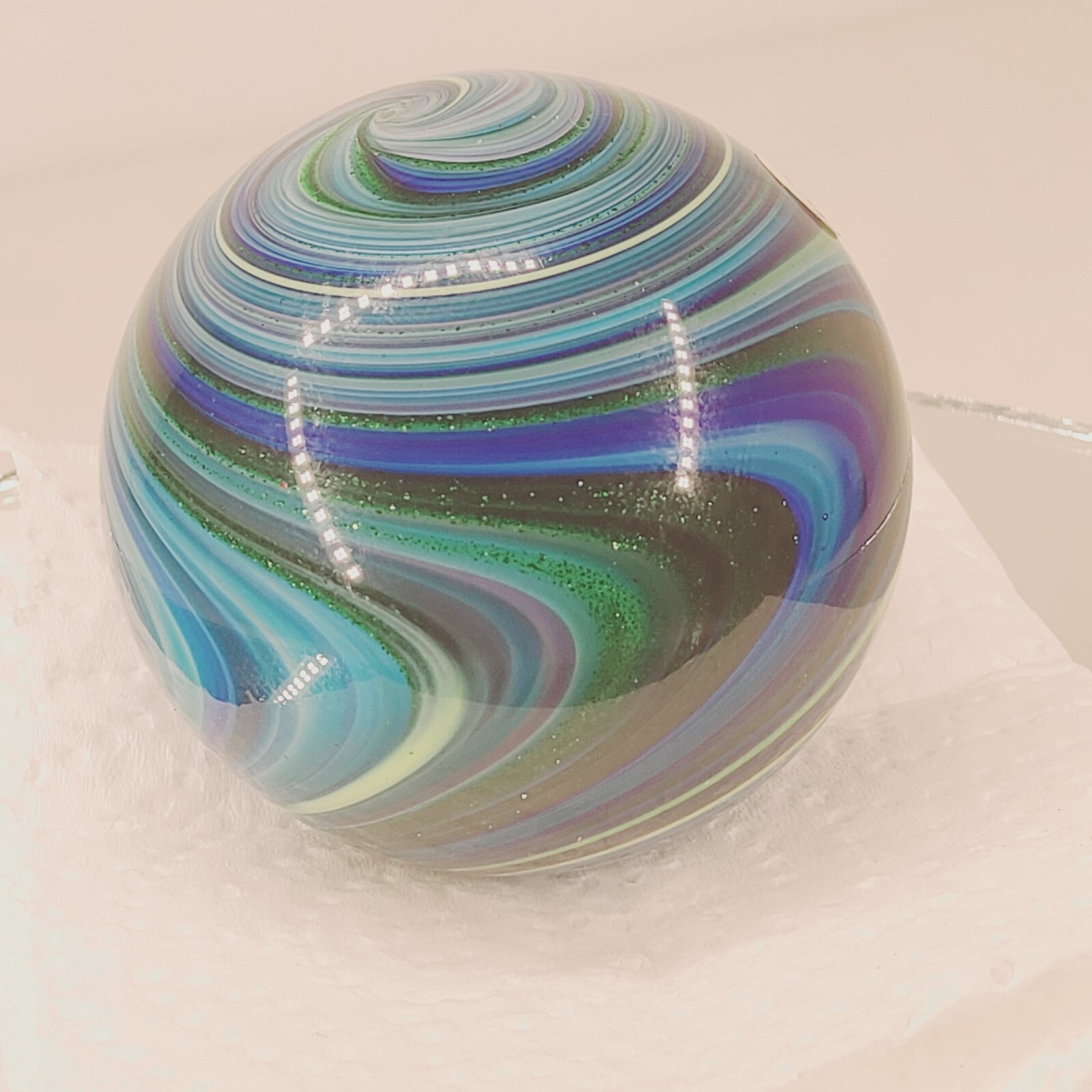 Mark Matthews Glass Marble 1.625 Signed 2009 Blueberry Swirl Green ...