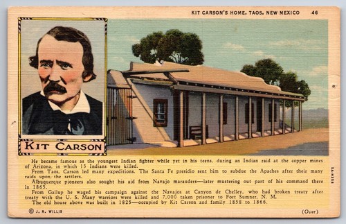Taos New Mexico~Kit Carsons Home Residence~1935 Linen Postcard | eBay