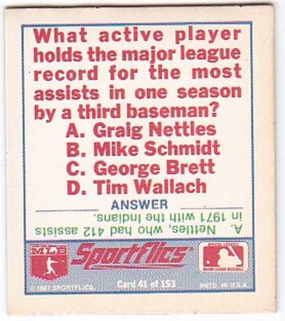 1987 Sportflics #41 Mini Baseball Trivia Hologram MLB Baseball Trading ...