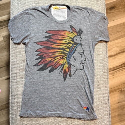 SUPER RARE Aviator Nation Headdress Native Indian Tee Heathered Gray ...