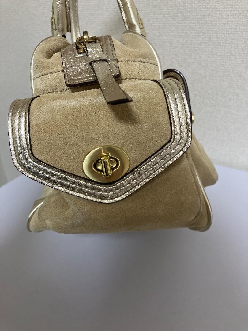 COACH Legacy Turnlock Shoulder Bag 3681 Suede Beige Gold Pocket Rare ...