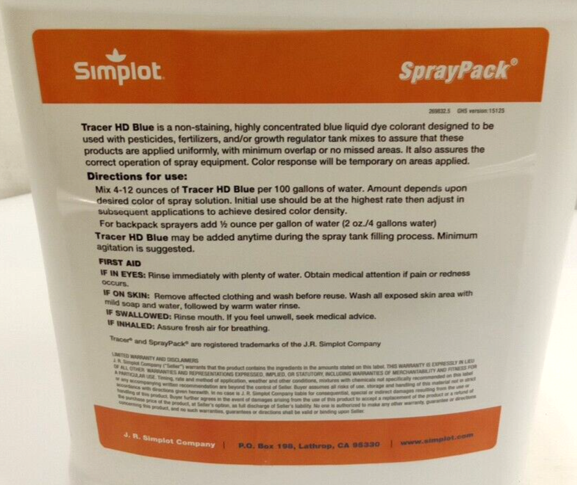 Simplot 26983 Tracer HD Blue Concentrated Indicator Liquid Dye Colorant ...