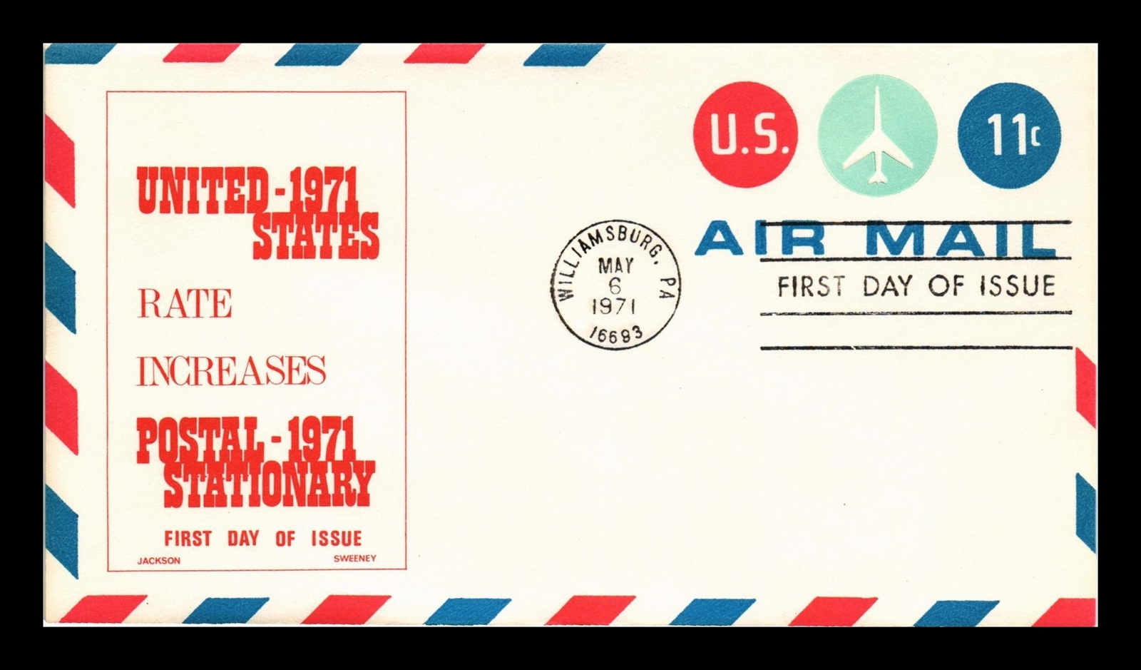 US COVER AIR MAIL 11C POSTAL STATIONERY FDC JACKSON SWEENEY CACHET | eBay