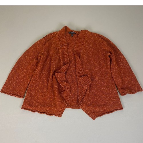 Eileen Fisher Rust Orange Linen Blend Open Cardigan Sweater Size Medium ...
