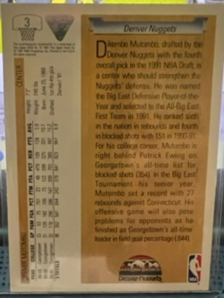 DIKEMBE MUTOMBO ROOKIE CARD Denver Nuggets 1991/92 Upper Deck ...