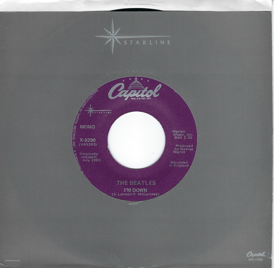 Beatles NOS/UNPLAYED HELP MONO 45 VERSION/I'M DOWN W/COMPANY SLEEVE ...