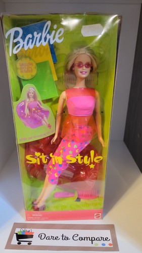1999 SIT IN STYLE BARBIE DOLL with BLOW UP INFLATABLE CHAIR MATTEL NEW ...