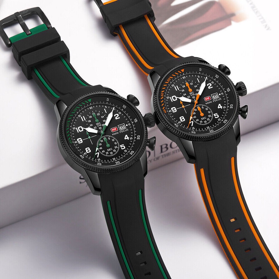 MINI FOCUS Men Watch Chronograph Silicone Wristwatch Luminous Hands ...