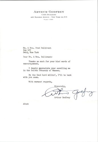 Arhtur Godfrey Signed Letter to a Lady in Ovid, NY, 1959, w/Envelope, # ...