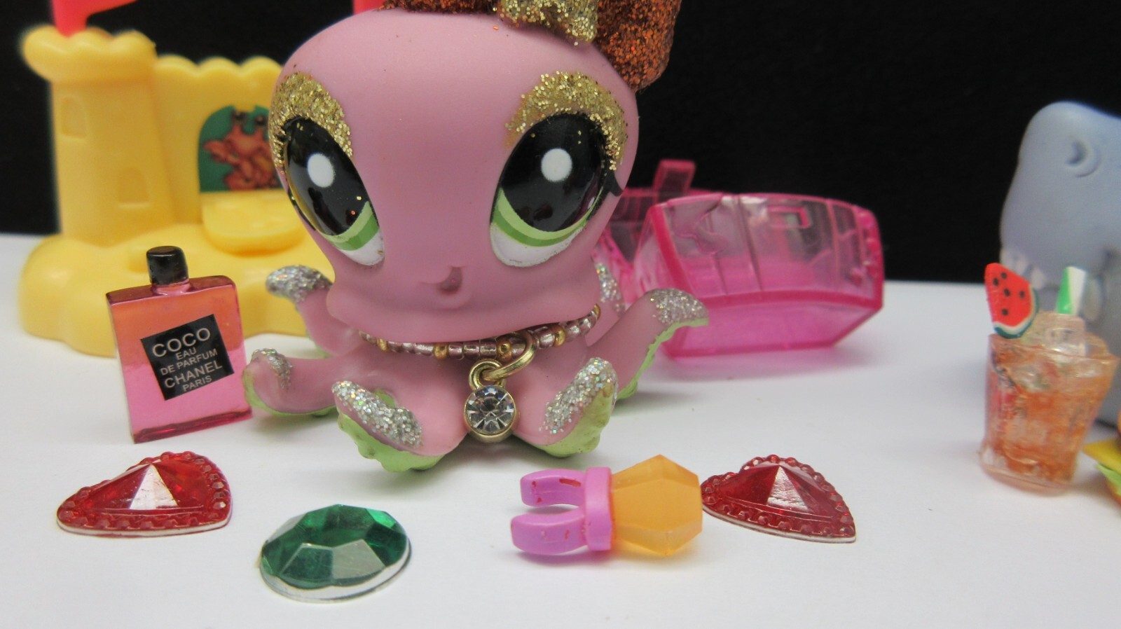 LITTLEST PET SHOP #2139 2140 BLUE SHARK & GLITTER OCTOPUS RING CHEST ...