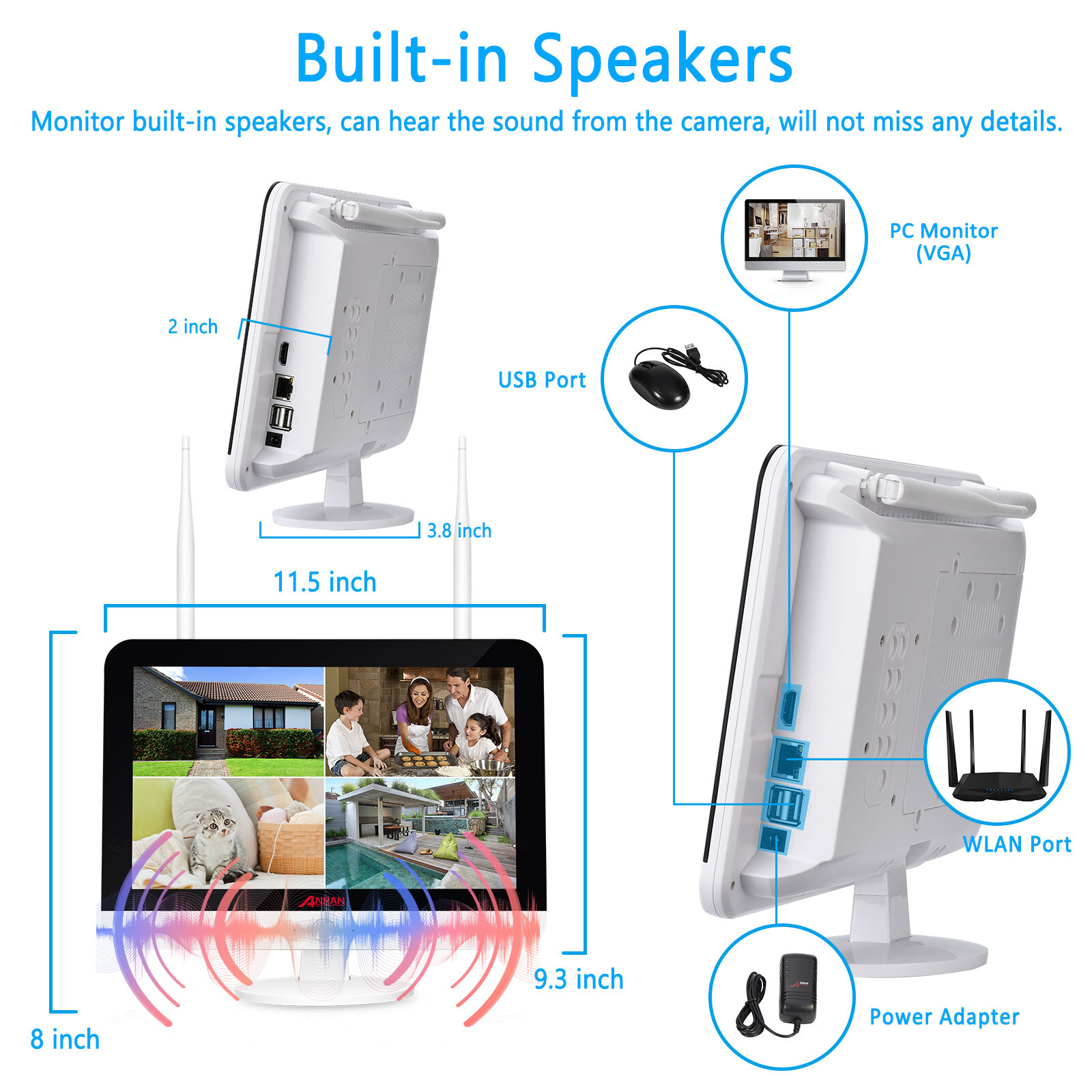 ANRAN Überwachungskamera Set AUßEN Videoüberwachung Monitor Funk WLAN ...