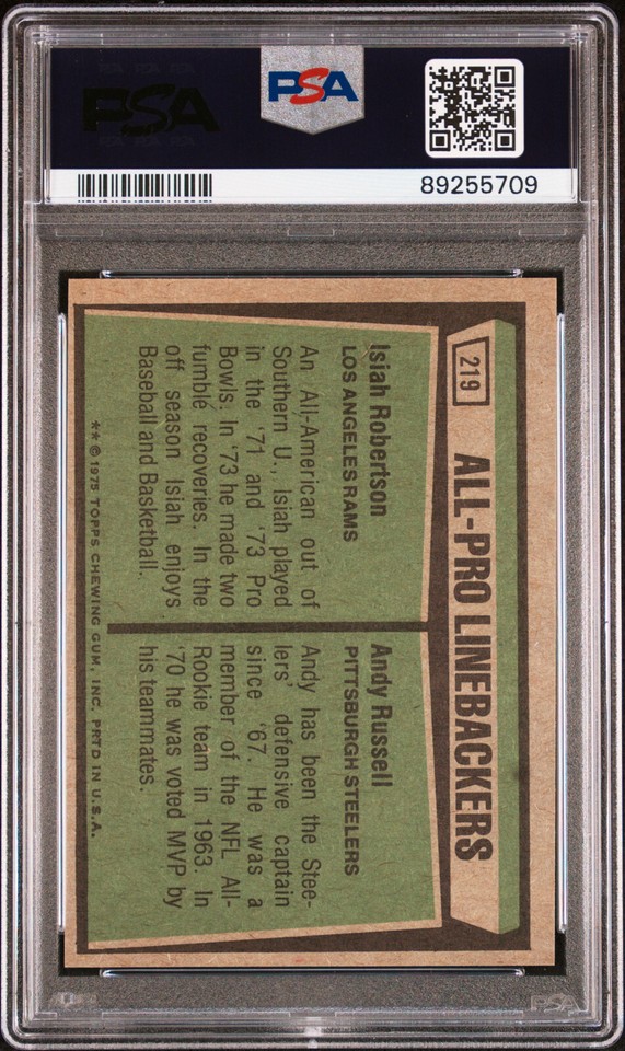 1975 TOPPS #219 ALL-PRO LINEBACKERS ISIAH ROBERTSON - ANDY RUSSELL PSA ...