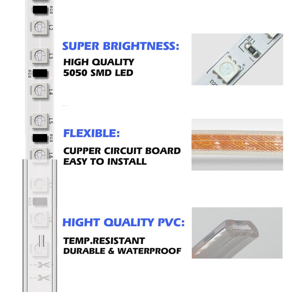 5050-60 Type AC 110-120V RGB LED Strip Lights, Flexible/Waterproof ...