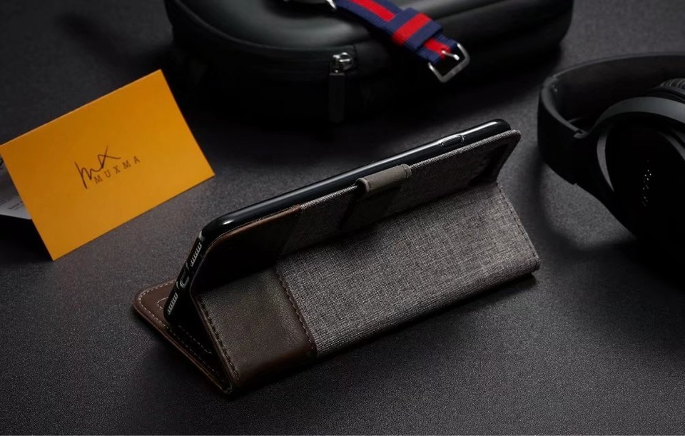 MUXMA Luxury Flip Canvas Leather Wallet Card Slot Stand Case Cover Cell ...