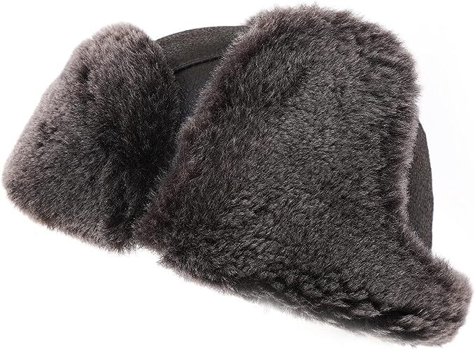 Unisex Real FUR HAT Trapper Ushanka Hunting SHEEPSKIN SHEARLING ...