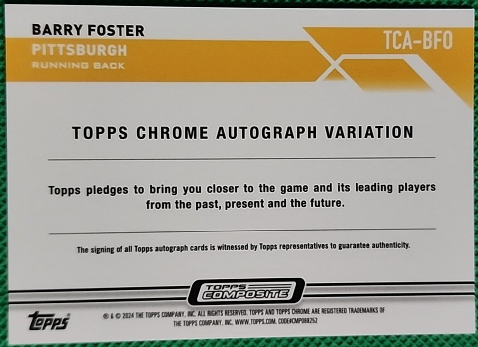 Barry Foster /25 2023 Topps Composite Orange Refractor Auto Pittsburgh ...