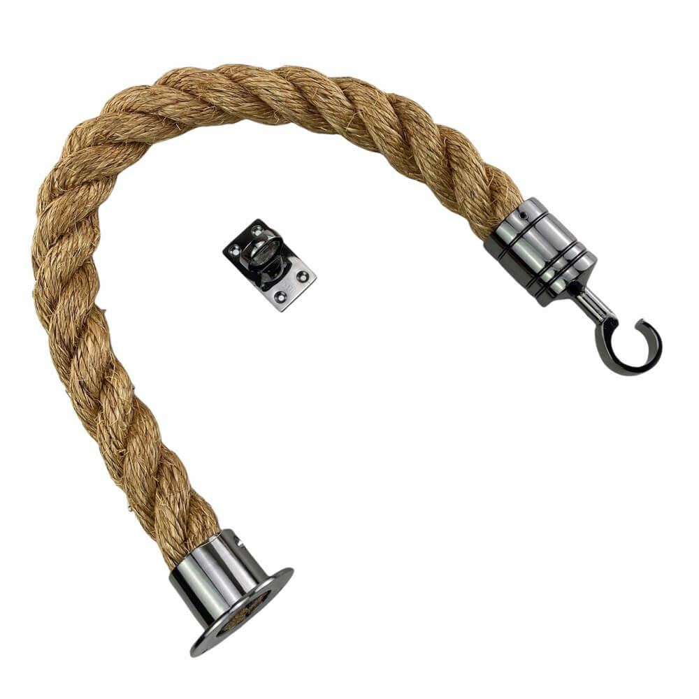 28mm Natural Manila Barrier Rope x 2.5m Gun Metal Black Cup Hook ...