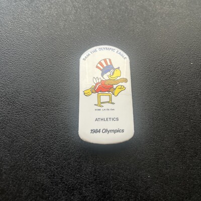 1984 Olympics Sam The Olympic Eagle Athletics Button Pin 2”x1” Vintage ...