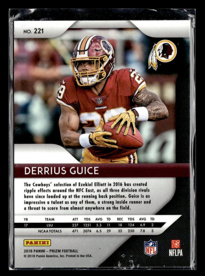 2018 Panini Prizm #221 Derrius Guice Rookie Card Washington Redskins | eBay