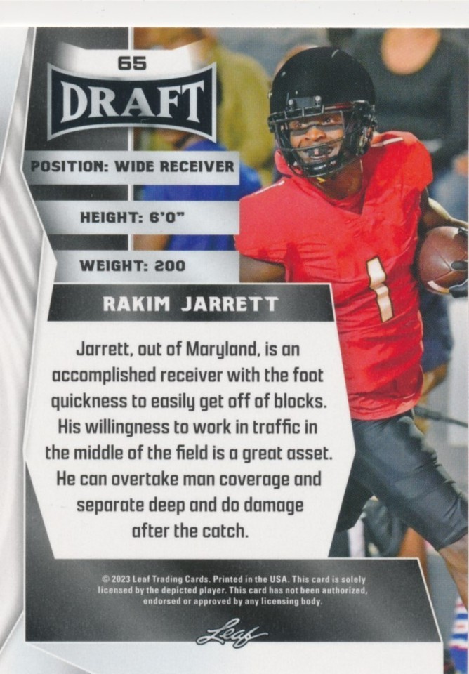 #65 RAKIM JARRETT 2023 Leaf Draft Football RC BUCCANEERS | eBay