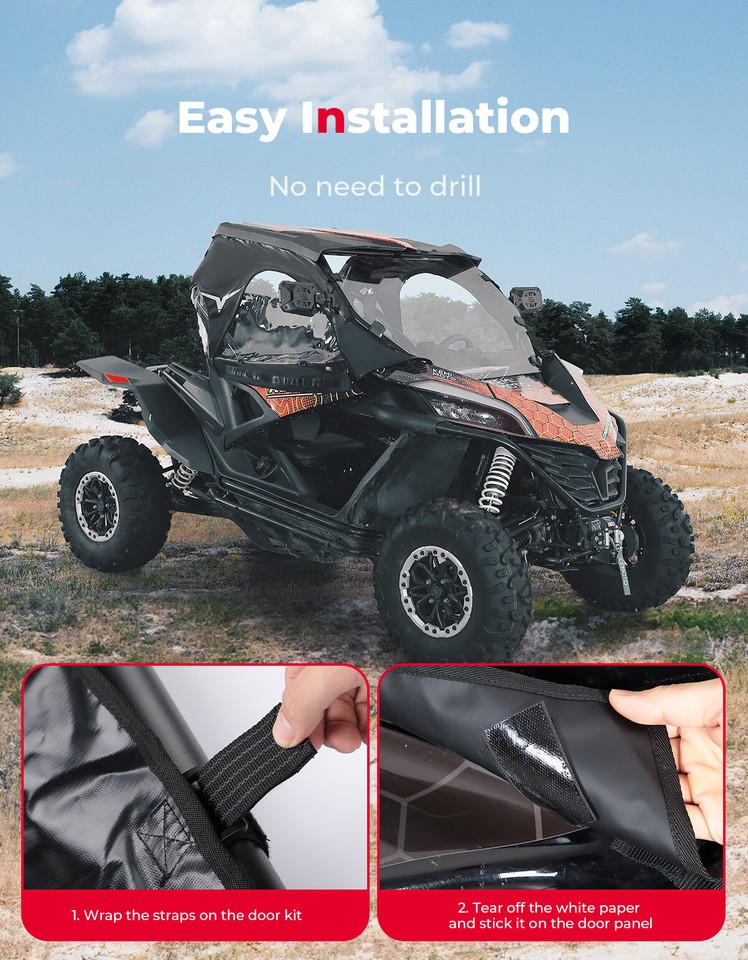 KEMIMOTO UTV Cab Enclosures Soft Upper Door Set for CFMOTO ZFORCE 950 ...
