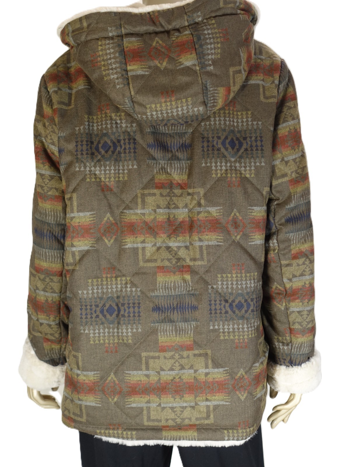 PENDLETON~SZ: L REVERSIBLE QUILTED AZTEC PRINT & IVORY FAUX FUR HOODED ...