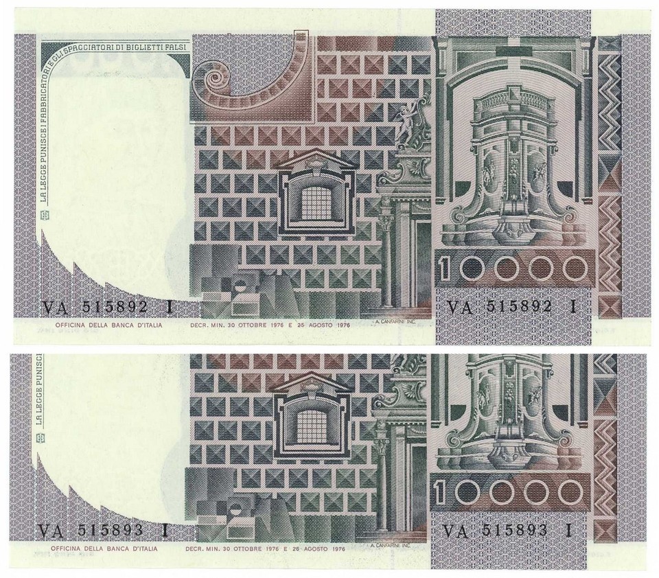 10000 LIRE RITRATTO D'UOMO A MEZZOBUSTO ANDREA DEL CASTAGNO 30/10/1976 ...