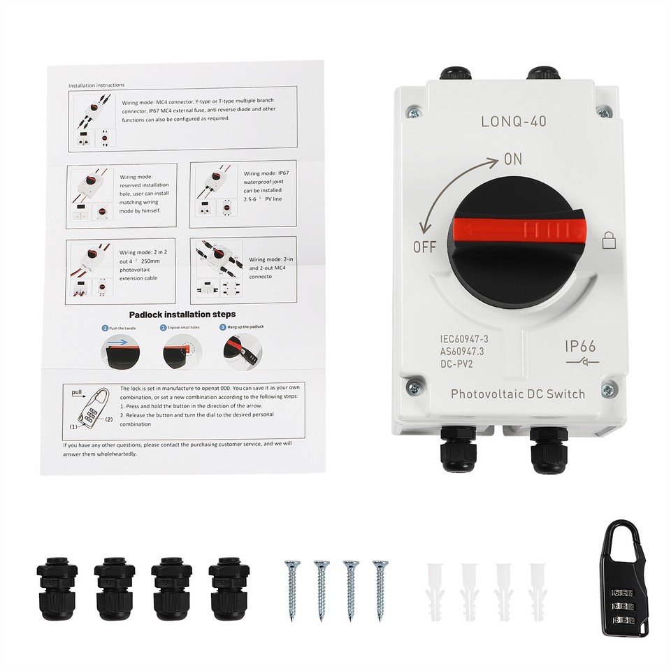 PV Solar Disconnect Switch IP66 Photovoltaic Circuit Isolator for Solar ...