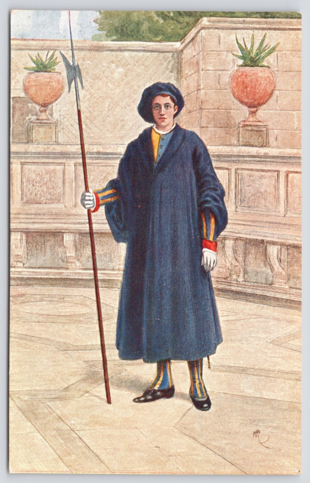 Postcard Papal Swiss Guard in Winter Gear Holding a Halberd Vatican ...
